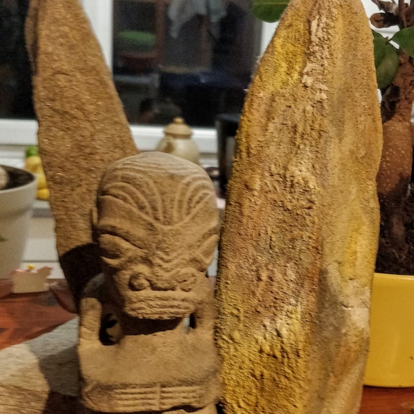 Primitive Statue Stone Head, Primitive Concrete Sculpture, Home Decor ...