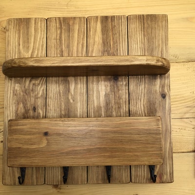 Rustic Reclaimed Wood Kitchen Organizer 4 Hook Key Holder With - Etsy