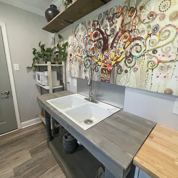 Backsplash Brushed Silver, Kitchen Wall Decor, Large Backsplash, Faux ...