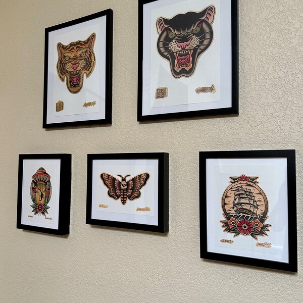 American Traditional A5 Classic Beach Old School Tattoo Flash Art Print ...