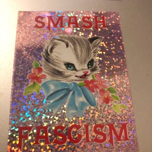 Cute Kitty Smash Fascism Sticker Antifa Sticker Anti-fascist Sticker ...