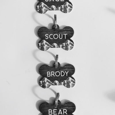 Mountains Dog Tag for Dogs, Rustic Dog Tag, Outdoors Personalized Pet ...