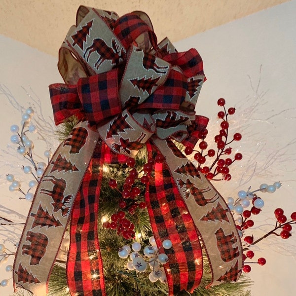 Christmas Tree Topper / Xmas Decorative Bow / Buffalo Xmas Tree Topper ...
