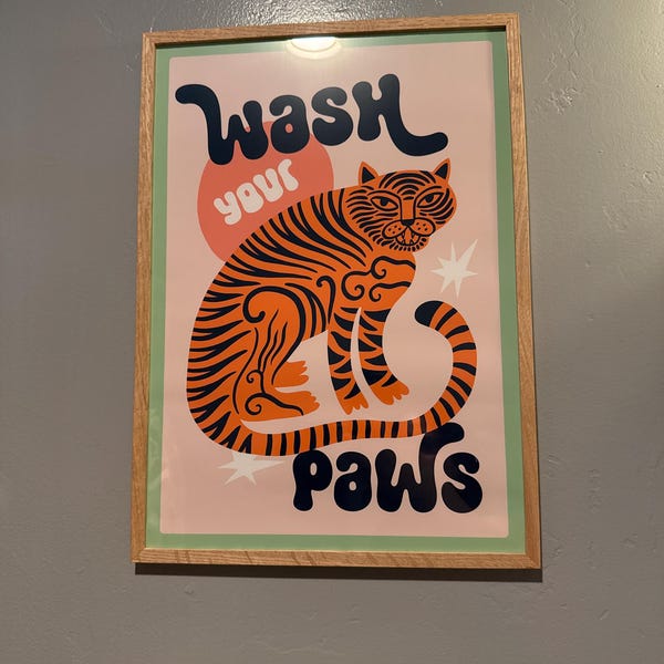 Tiger Wash Your Paws Bathroom Print, Fun Toilet Wall Art, Funny Poster ...