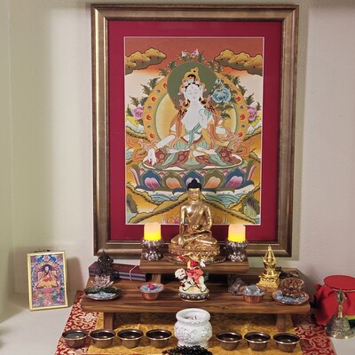 2 Altar Table Set, 2 Tier Altar Tables, Teak Wood, Crystal Shelf, Small ...