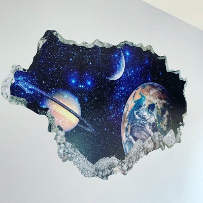 Space Wall Decal Earth Planet 3D Smashed Wall Art Sticker Kids Room ...
