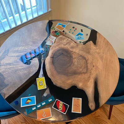 Custom Order Diameter Walnut Clear Round Epoxy Table-dining Table-poker ...