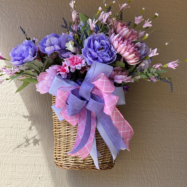 Blue Floral Welcome Wreath, French Country Front Door Decor, Hydrangea ...