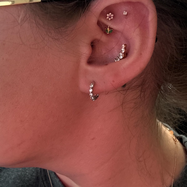 16G Flower Curved Barbell/green Leaf Cartilage Earring/rook Earring ...