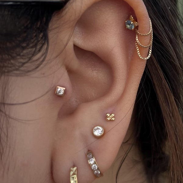 14k Solid Gold Ruby Heart Cartilage Piercing Pink Heart Helix Stud ...