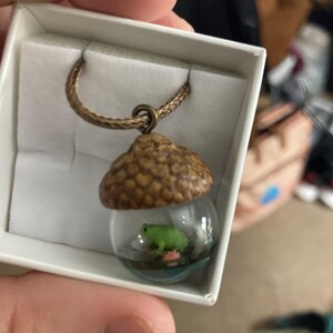 Acorn Mushroom Frog Terrarium Necklace, Goblincore Necklace With Moss ...