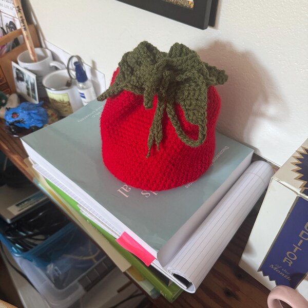 Tomato Fruit Drawstring Bag Crochet Pattern | No-sew Pouch Pattern for ...