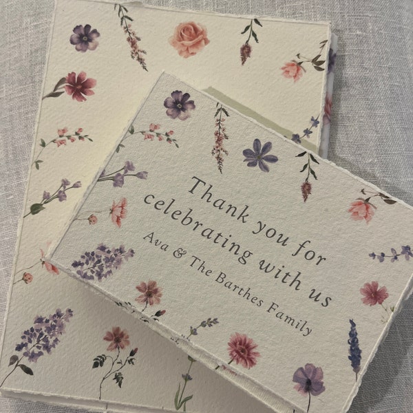Wildflower Place Cards / Handmade Paper Place Cards / Handmade Cotton ...