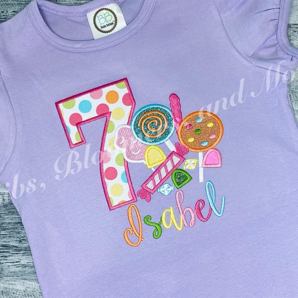 Candy Applique Number 7 - Machine Embroidery Design - 6 Sizes, Birthday ...
