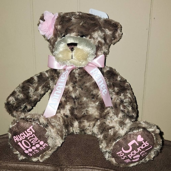 Teddy Bear Birth Stats Stuffed Animal, Personalized Plush Bear Birth ...