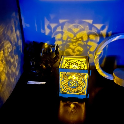 Tibetan Hindu Sri Yantra Wooden Tealight Shadow Lantern Candle Holder ...