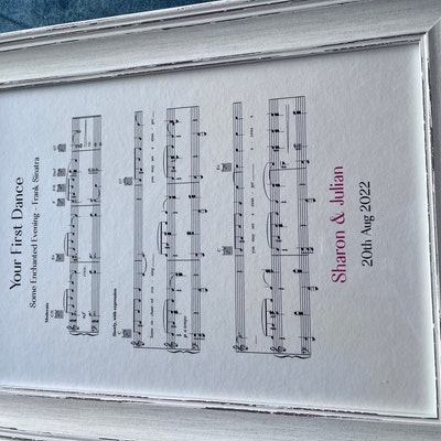 Personalised Song Sheet Music Notes Lyrics Print 1st, 2nd Anniversary ...