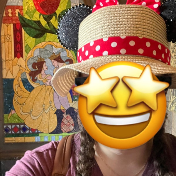 Inspired Classic Minnie Mouse Straw Hat, Sun Hat Mouse Ears OR With ...