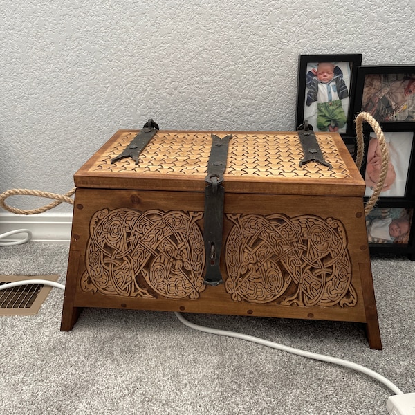 Personalized Viking Chest, Hand Carved, Norse Pattern Box, Chest With ...