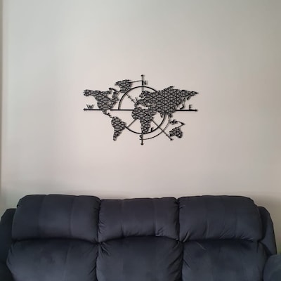 Metal World Map Compass, Metal Wall Decor, Art Work, World Map Wall Art ...