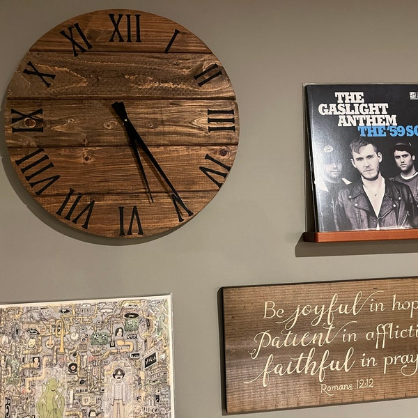 Modern Farmhouse Clock in Warm Coffee Stain, Rustic Round Wall Decor ...