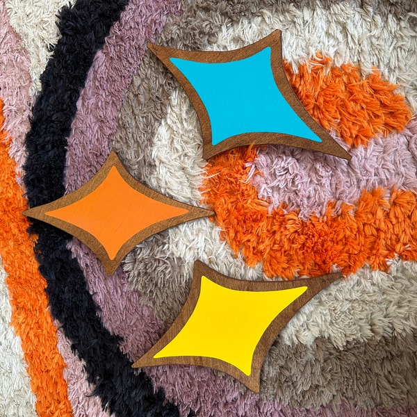 Set of 3 MCM Inspired Atomic Star Wooden Wall Plaques - 1960's Look ...