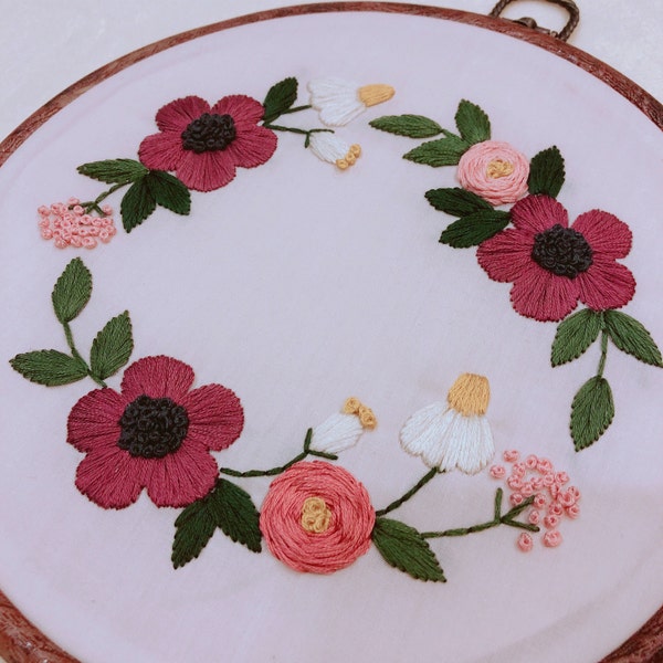 Floral Wreath Embroidery Pattern. PDF Digital Download. 7" Embroidery ...