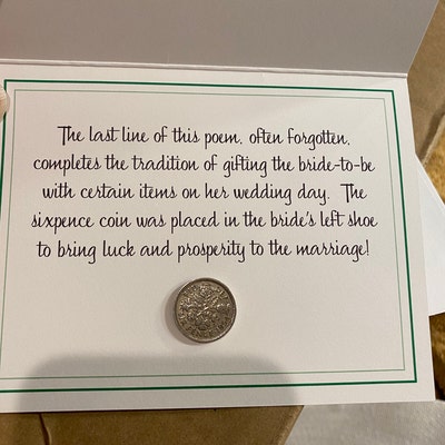 Sixpence Wedding Tradition Card With Coin, Lucky Sixpence Gift for Bride, Something Old, New ...
