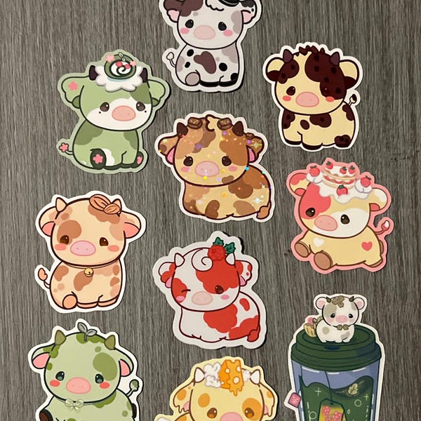 Ice Cream Cow Sticker Set Ver 2, Cute Cow Sticker Bundle, Rainbow Cow ...