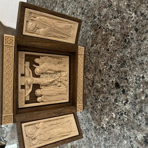 Carved Handmade Wooden Icon.triptych of the Nativity of Christ.archangel Michael.archangel ...