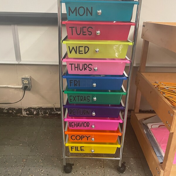 Custom Labels for Rainbow Rolling Teacher Cart / Teacher Drawer Labels ...