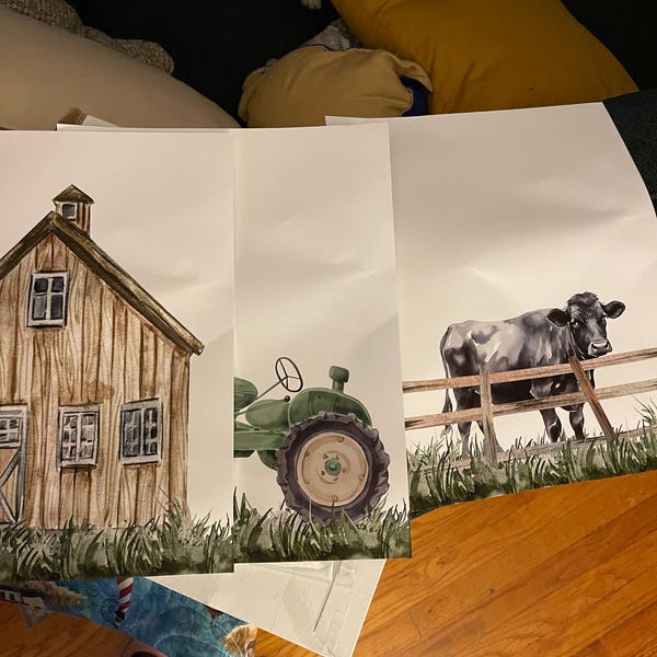Barnyard Rustic Farm Nursery Decor Set of 4 Unframed Farmhouse Prints ...
