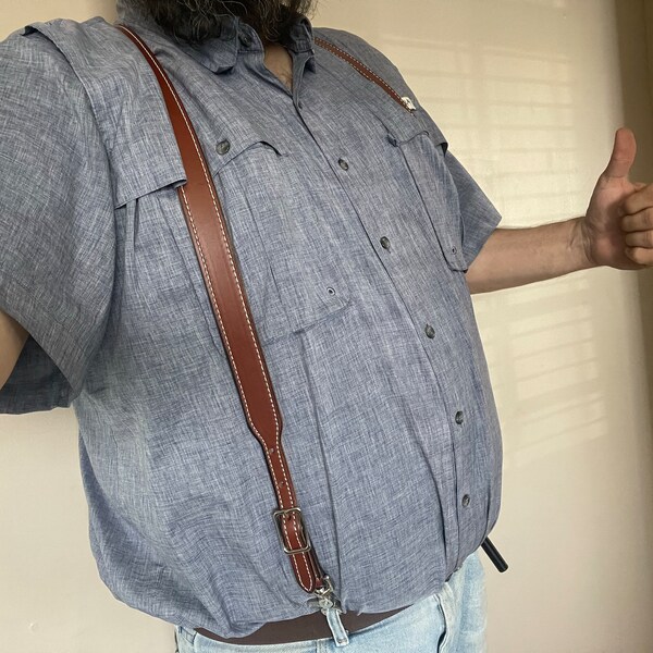 Distressed Dark Brown Premium Leather Suspenders With Silver Ring Back ...