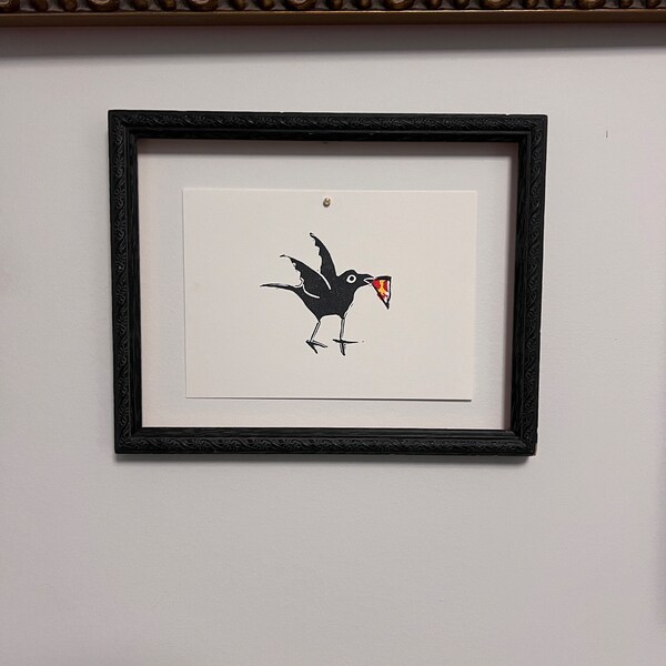 Crow and Pizza Block Print-linocut - Etsy