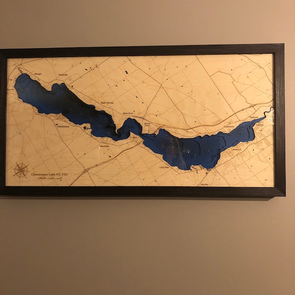 Chautauqua Lake 3D Wooden Bathymetric Map - New York Lake Geographical ...