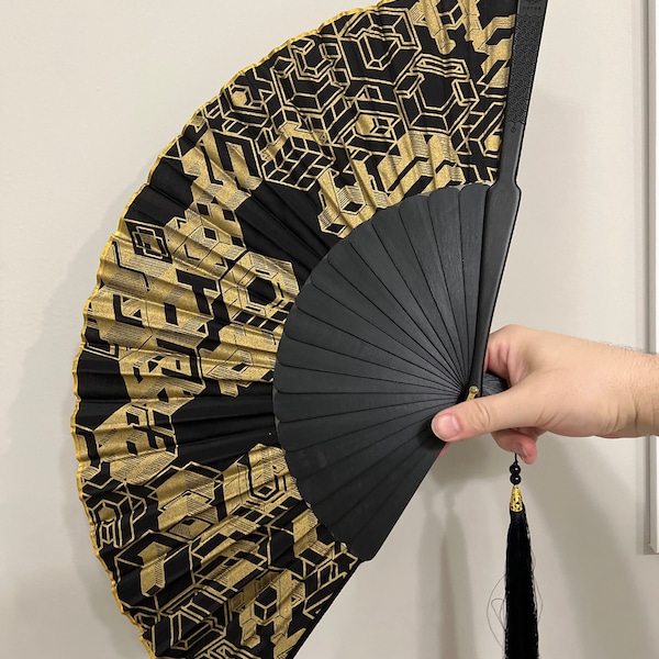 Black Hand Fan | Folding Hand Fans With Sacred Geometry | Fächer ...