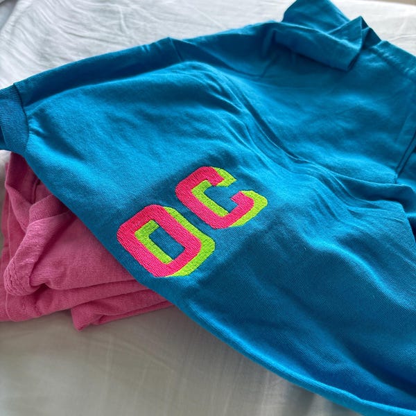 Youth Neon Shadow Block Monogram T-shirt, Kids Neon Embroidered ...