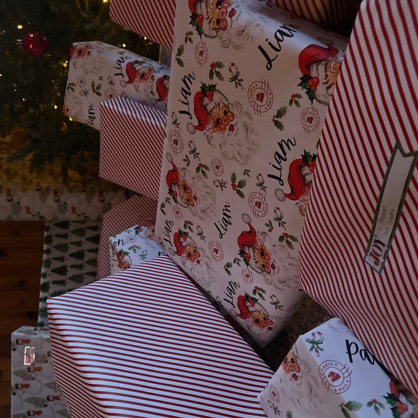 Personalized Name Santa Wrapping Paper - Personalized Santa Christmas ...