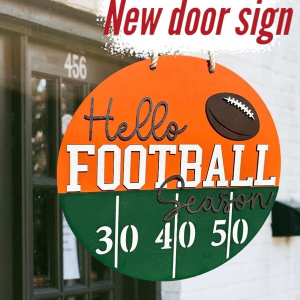 Hello Football Season Sign, Digital Download, Round Door Hanger Svg ...