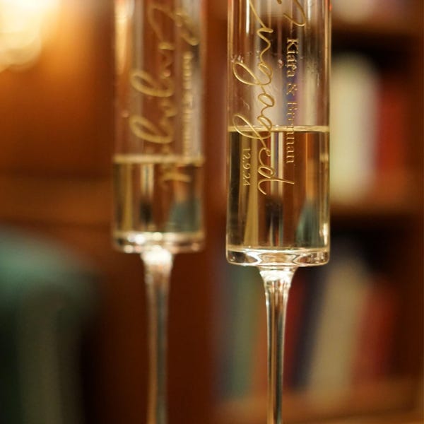 Engaged Modern Toasting Flutes, Etched Custom Flutes, Couples Gift ...