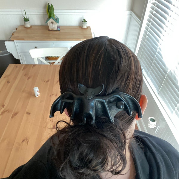 Leather Bat Hair Slide, Handcrafted Bat Stick Barrette, Cute Black ...