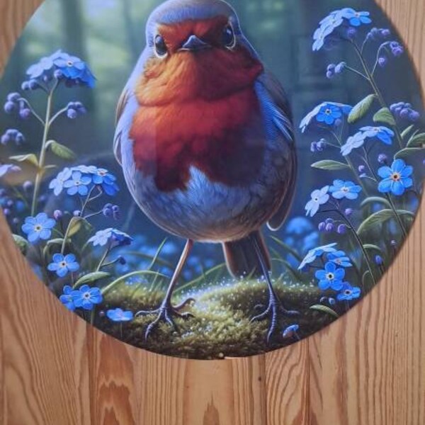 Robin Sign, Charming Robin and Forget-me-nots Wall Art, Garden Bird ...