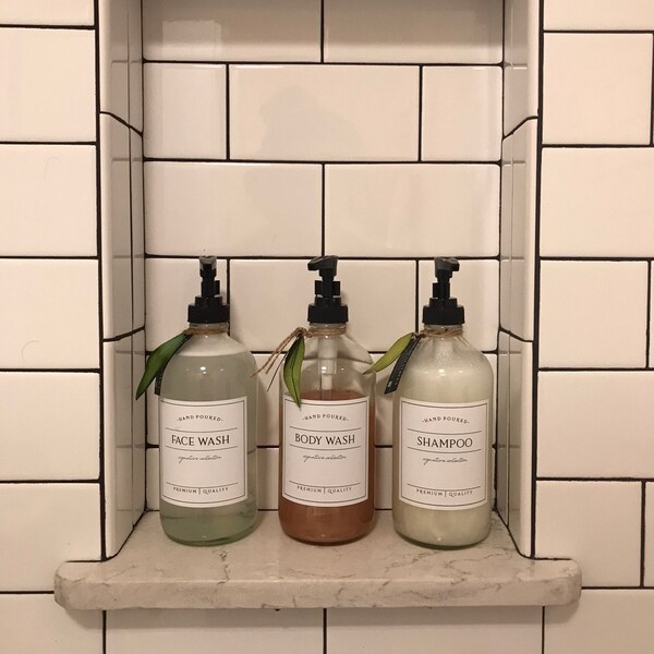 Set of 2 - 16oz AMBER Glass Bottles, Dish Soap + Hand Soap, APOTHECARY ...