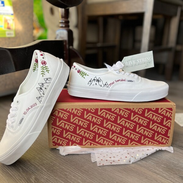 Thistle, Sunflower & Daisy Vans Authentic Trainers | Hand Embroidered ...