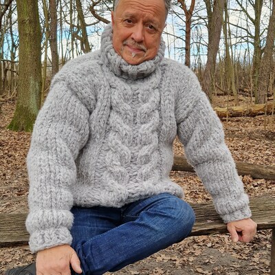 3 Kg Turtleneck Sweater Itchy Scratchy Thick Knit Chunky Mens Wool ...