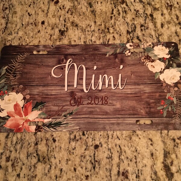 Floral Personalized License Plate: Rustic Wood Grain Car Tag - Etsy