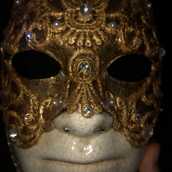 Venetian Volto Macrame Gold Eyes Wide Shut Mask Full Face Mask With ...