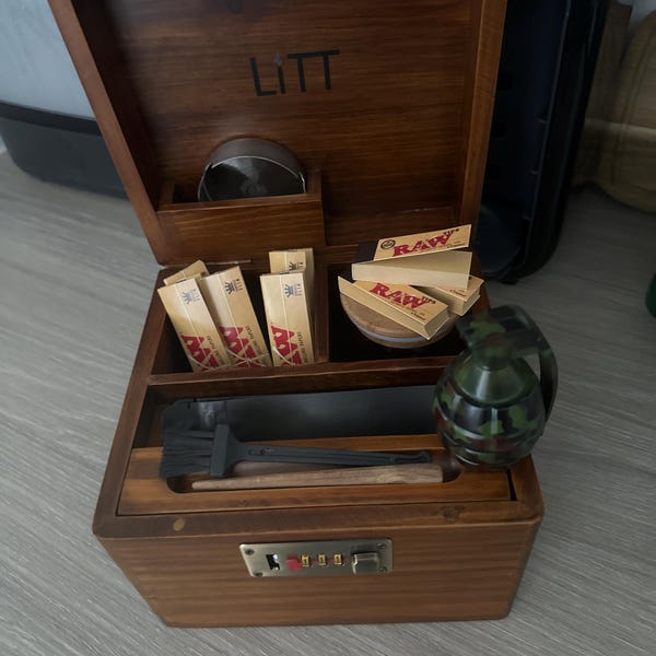 Litt Premium Quality Wooden Stash Box With 3 Compartments - Portable ...