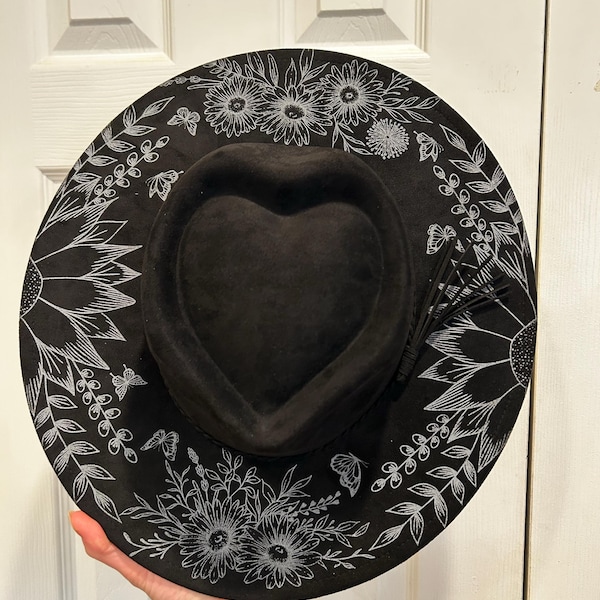 Wild & Free Floral Burned Hat, Floral Engraved Cowboy Hat, Sunflower ...