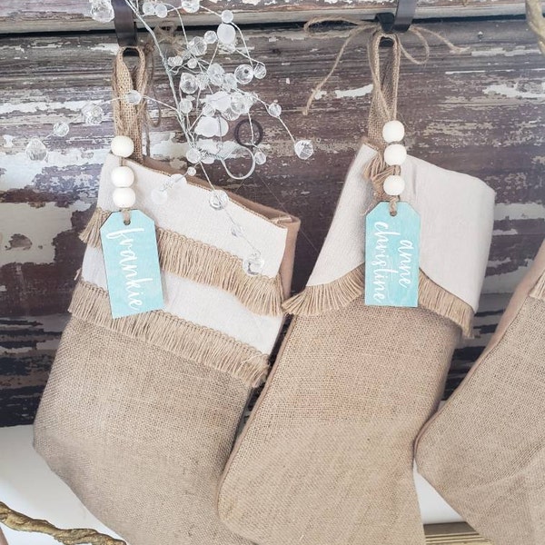 Personalized Beach Theme Stocking Name Tags // Coastal Christmas ...